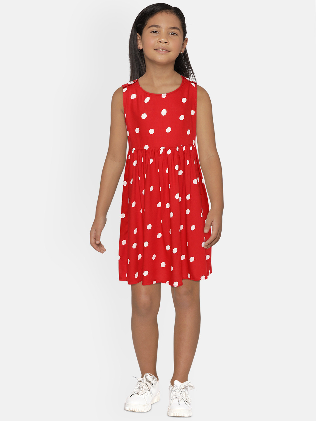 Buy YK Girls Red & White Polka Dot Print A Line Dress - Dresses for ...