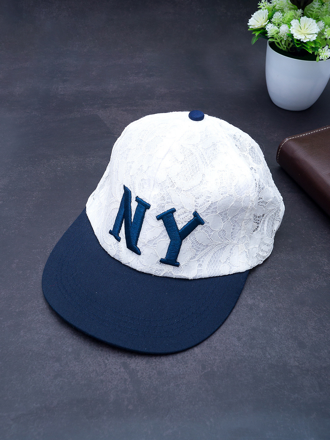 Buy Golden Peacock Unisex Navy Blue & White Embroidered Snapback Cap ...