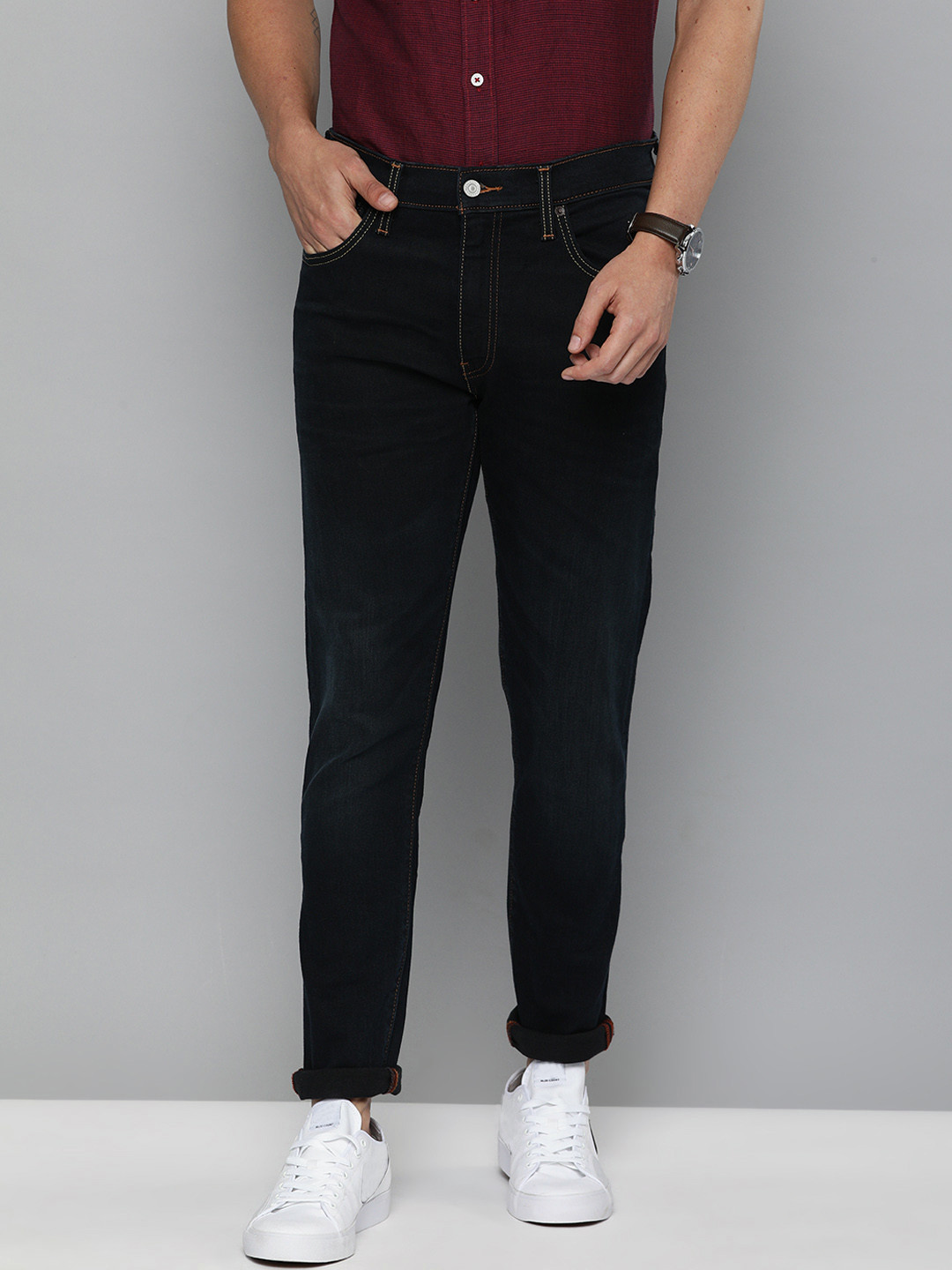 Buy Levis Men Black Slim Tapered Fit Mid Rise Clean Look Jeans - Jeans ...