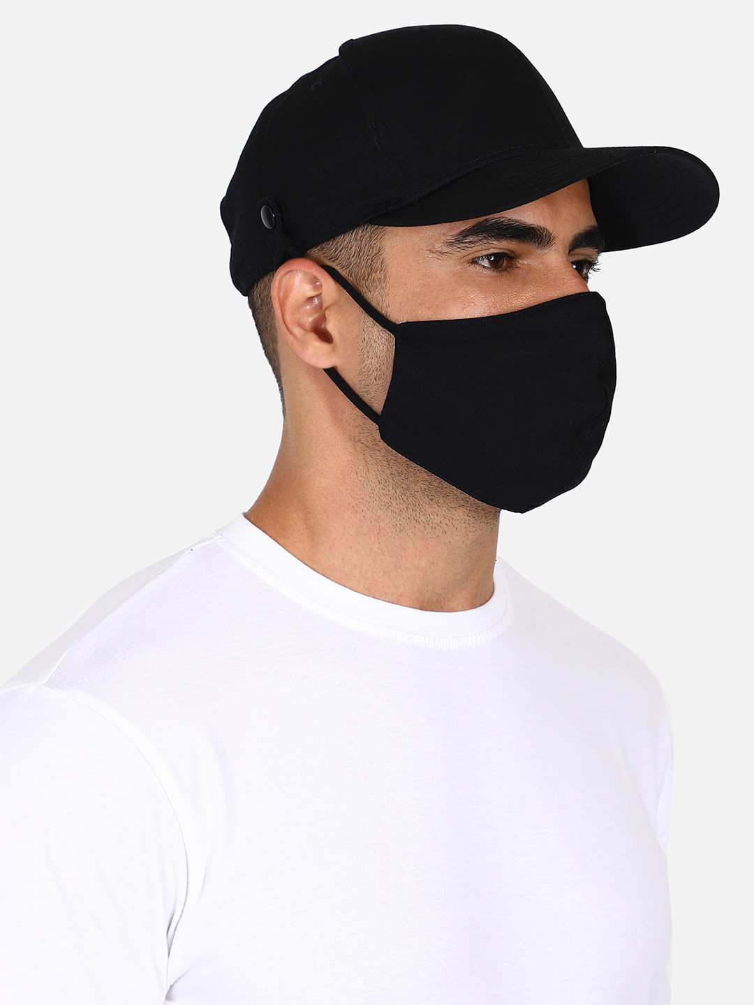 Buy Free Authority Men Black Solid Cap With Detachable Mask - Caps for ...