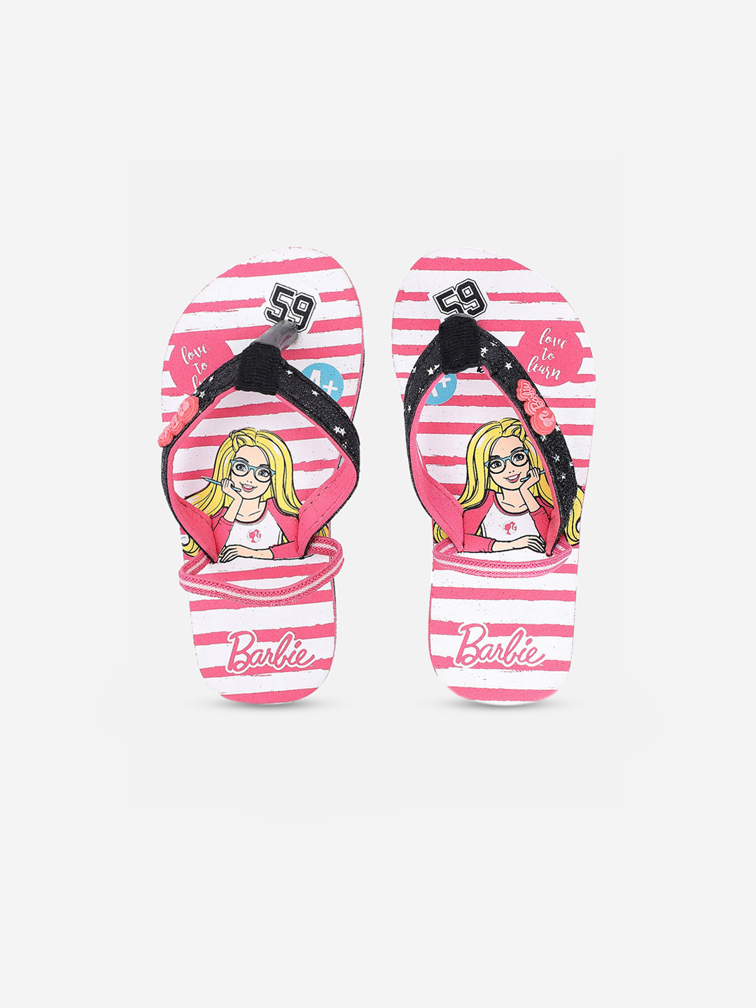Buy Kids Ville Girls Pink & White Barbie Printed Sustainable Thong Flip ...