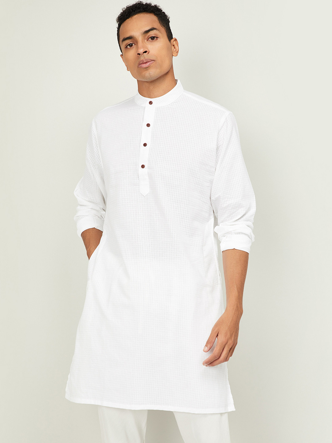 Buy Melange By Lifestyle Men White Woven Design Straight Kurta - Kurtas ...