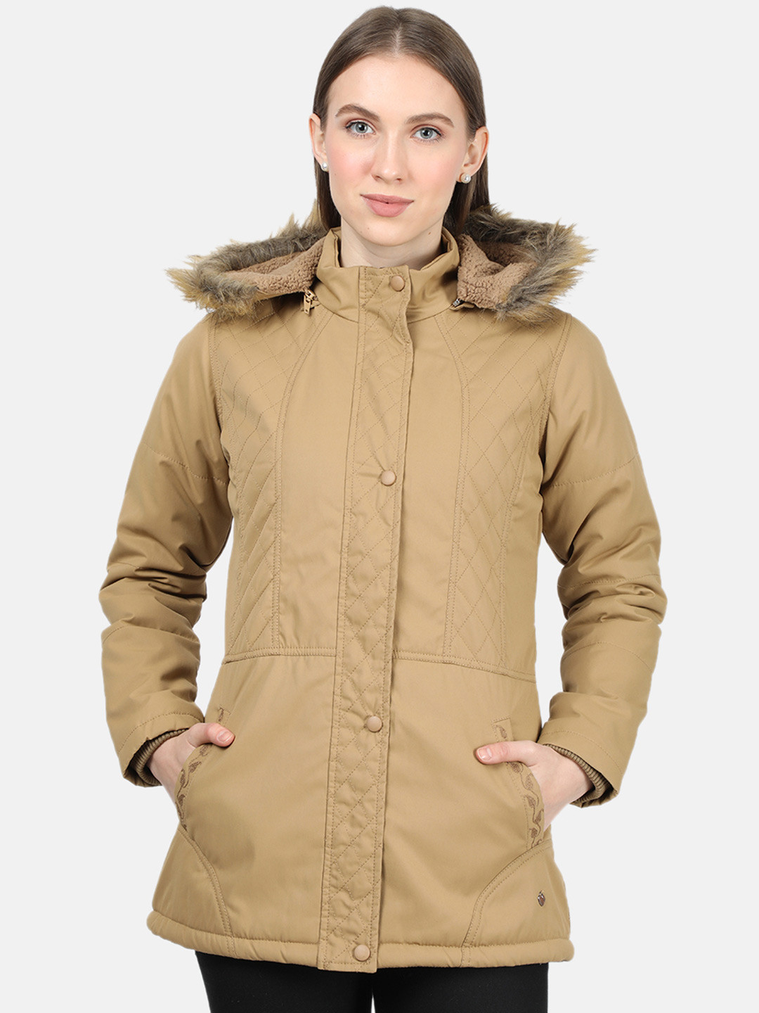 Buy Monte Carlo Women Khaki Solid Padded Jacket - Jackets for Women ...