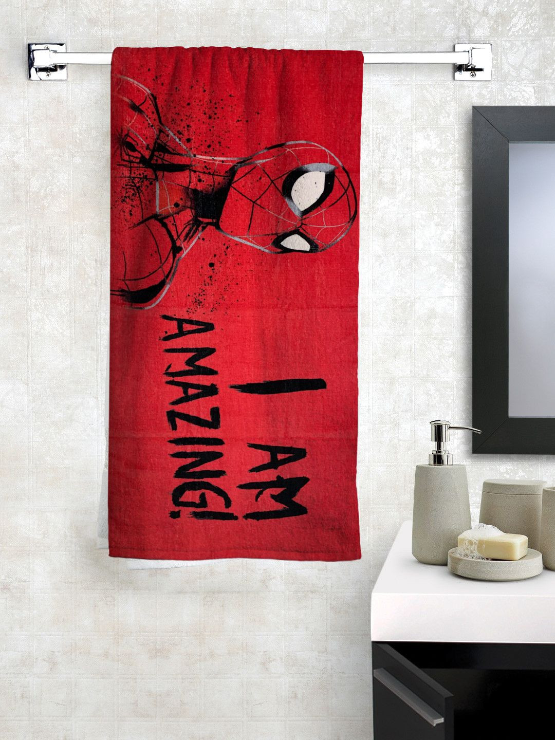 Buy Marvel Kids Red Spiderman Printed 350 GSM Cotton Bath Towel - Bath ...