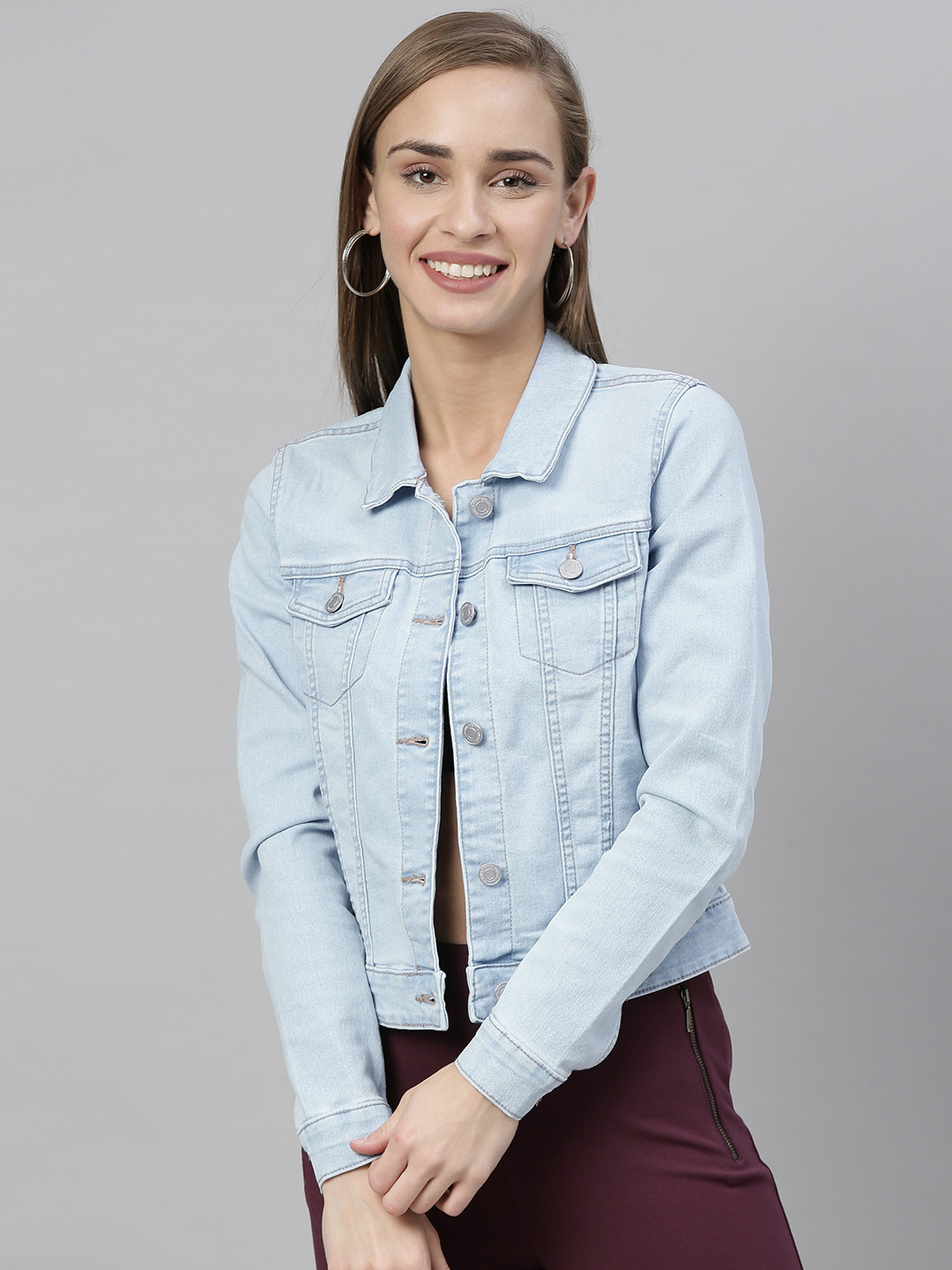 Buy Vero Moda Women Blue Solid Denim Jacket - Jackets for Women ...