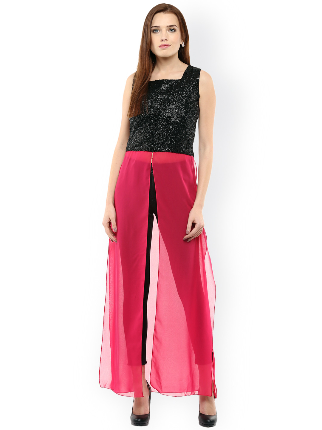 Buy Athena Black & Pink Sheer Maxi Top - Tops for Women 1339286 | Myntra