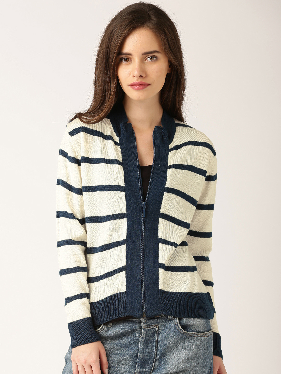 Buy DressBerry Women Navy & White Striped Cardigan - Sweaters for Women ...
