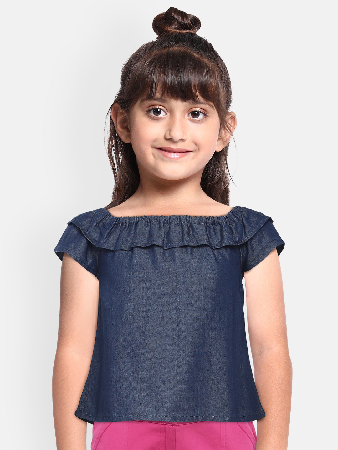 Buy Global Desi Girls Blue Off Shoulder A Line Top - Tops for Girls ...
