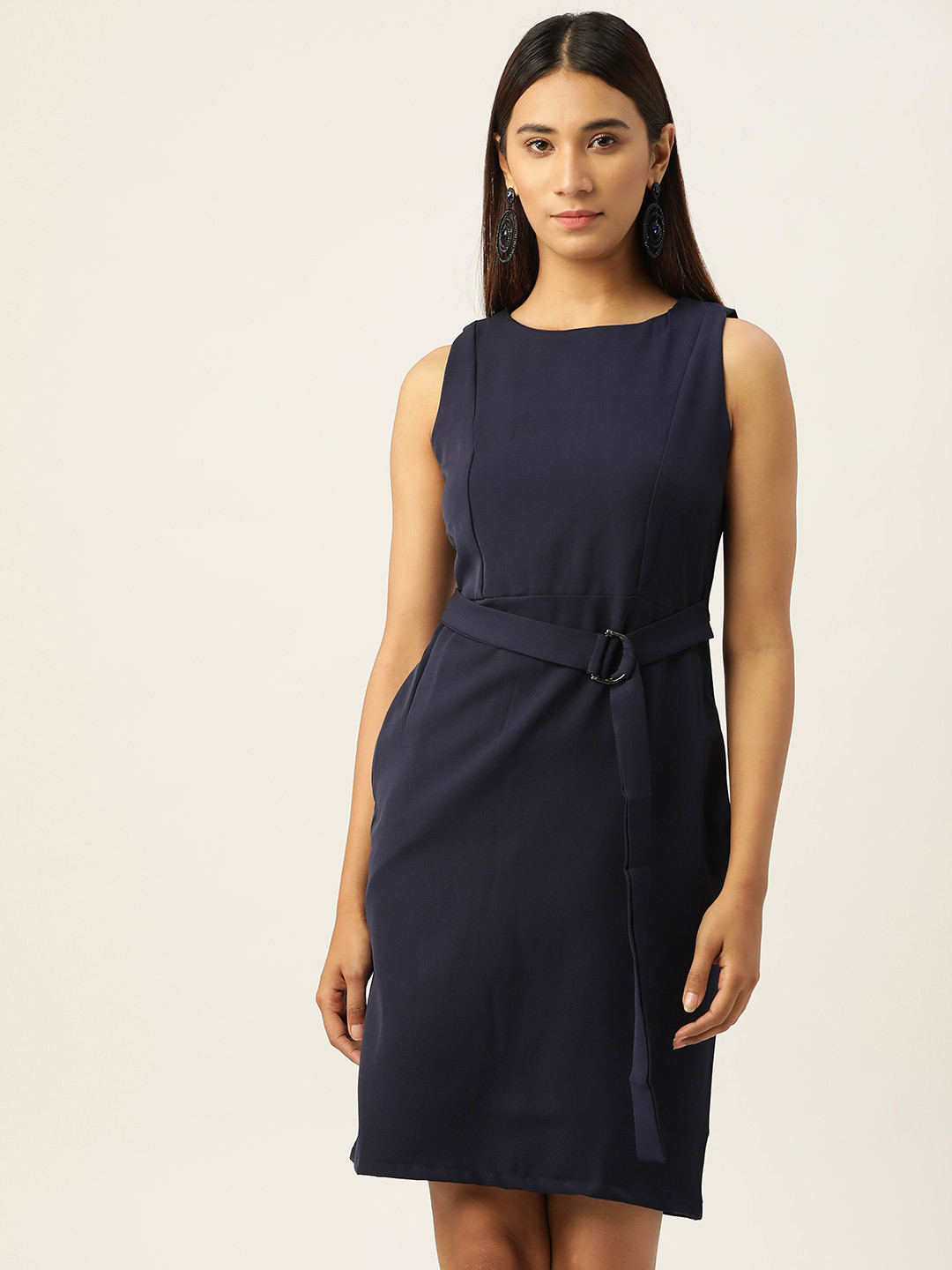 Buy And Women Navy Blue Solid Sheath Dress Dresses For Women 13422138 Myntra