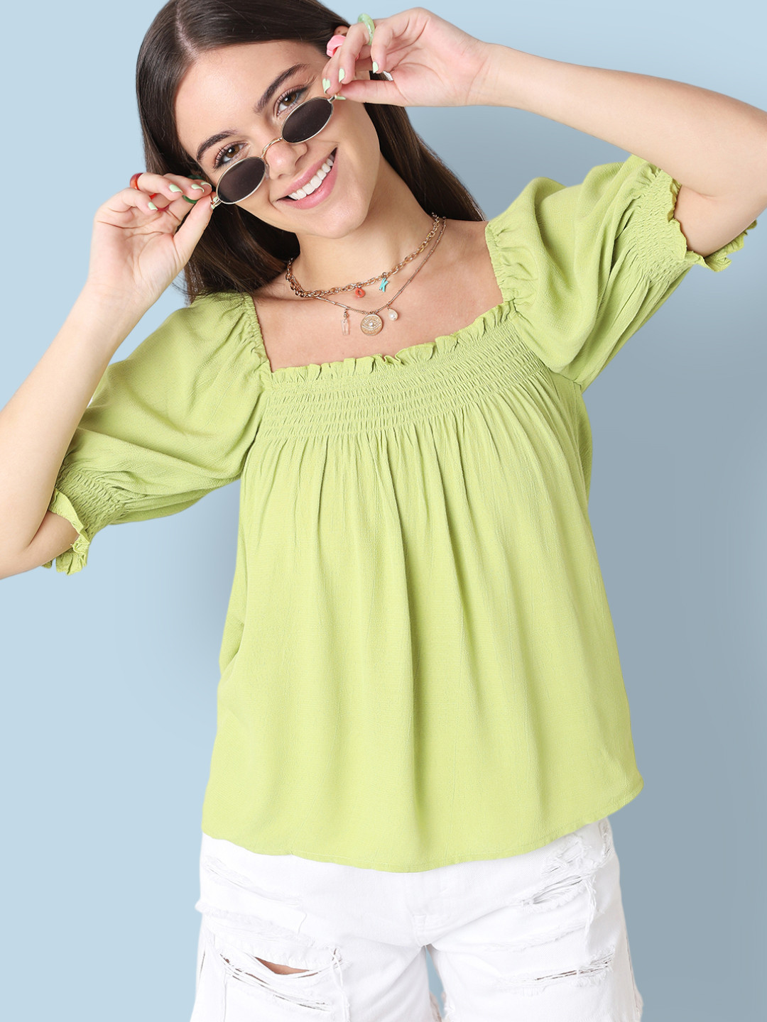 Buy ONLY Women Lime Green Solid Top - Tops for Women 13430038 | Myntra