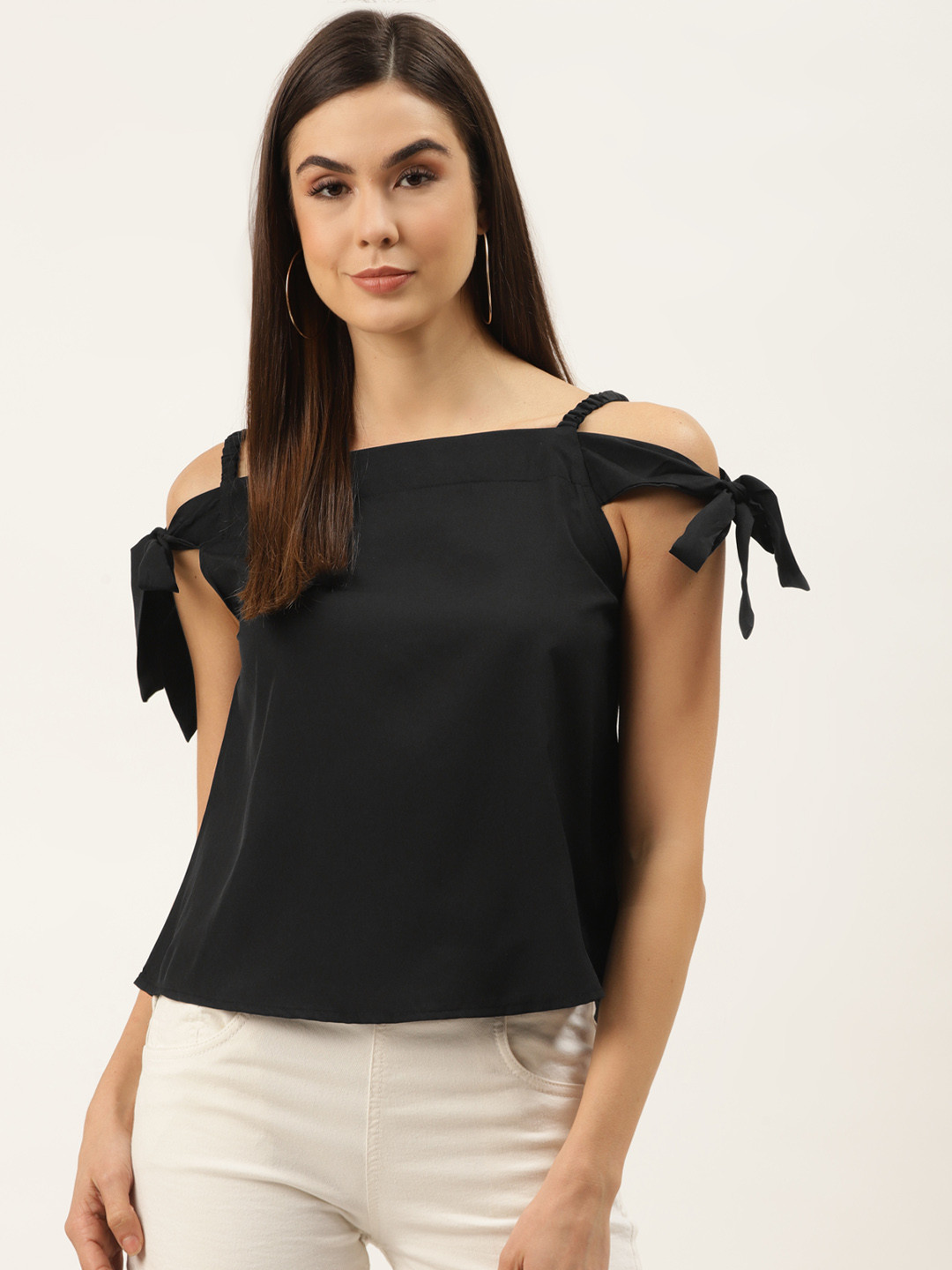Buy ZIZO By Namrata Bajaj Black Solid Off Shoulder Bardot Top - Tops ...