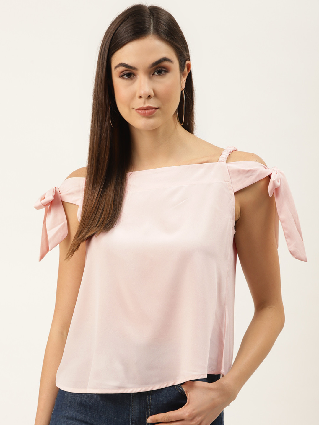 Buy ZIZO By Namrata Bajaj Women Pink Solid Cold Shoulder Top - Tops for ...