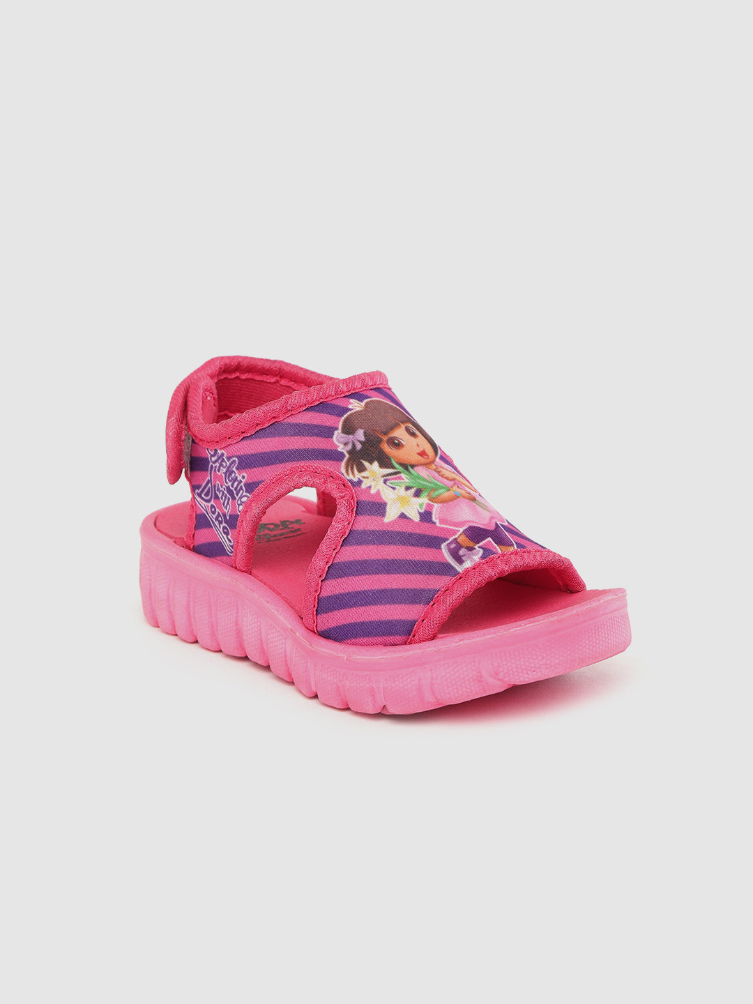 Buy Toothless Girls Pink & Purple Dora Print & Striped Open Toe Flats ...