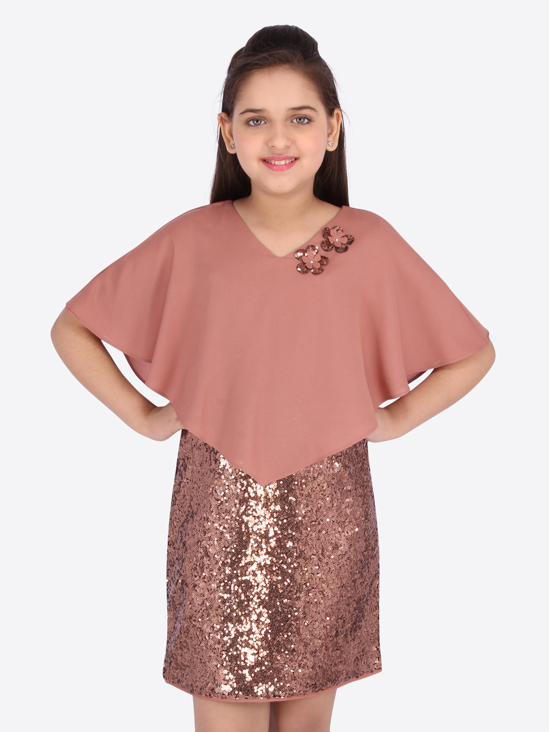 Buy CUTECUMBER Girls Brown Embellished Sheath Dress - Dresses for Girls ...