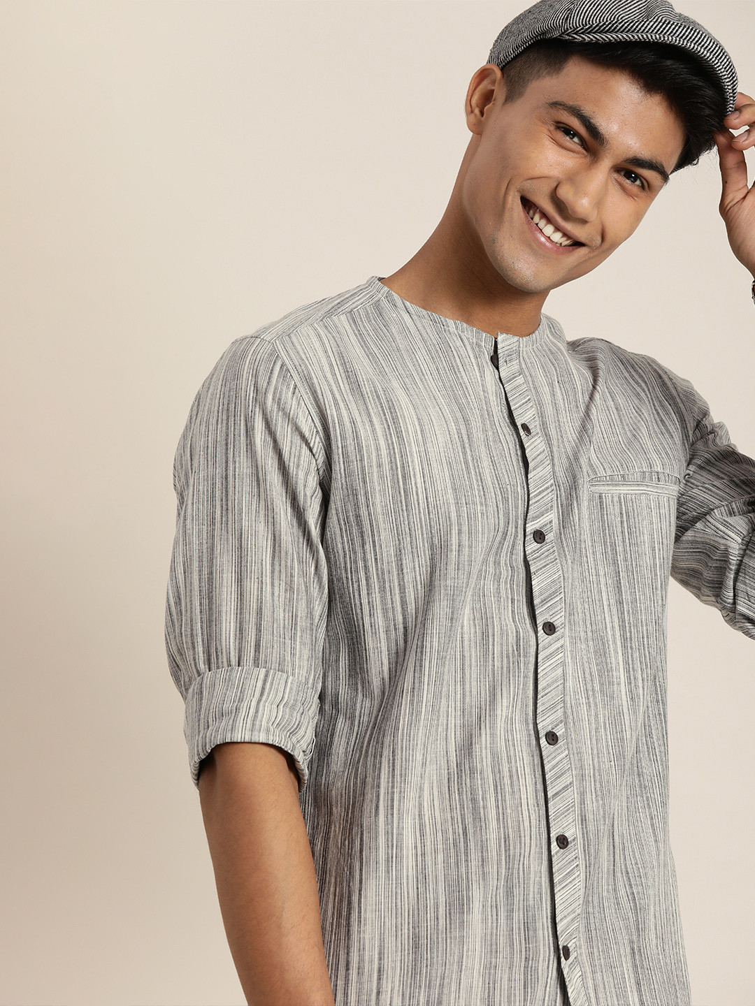 Buy Taavi Men Grey Regular Fit Handloom Woven Legacy Casual Shirt With ...