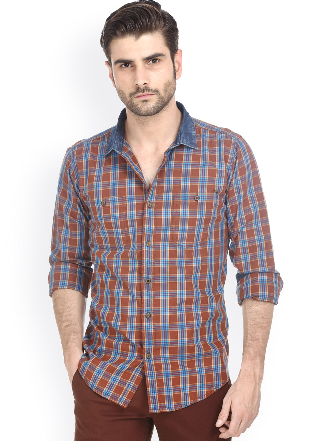 Buy Basics Brown Checked Slim Fit Casual Shirt - Shirts for Men 1346759 ...