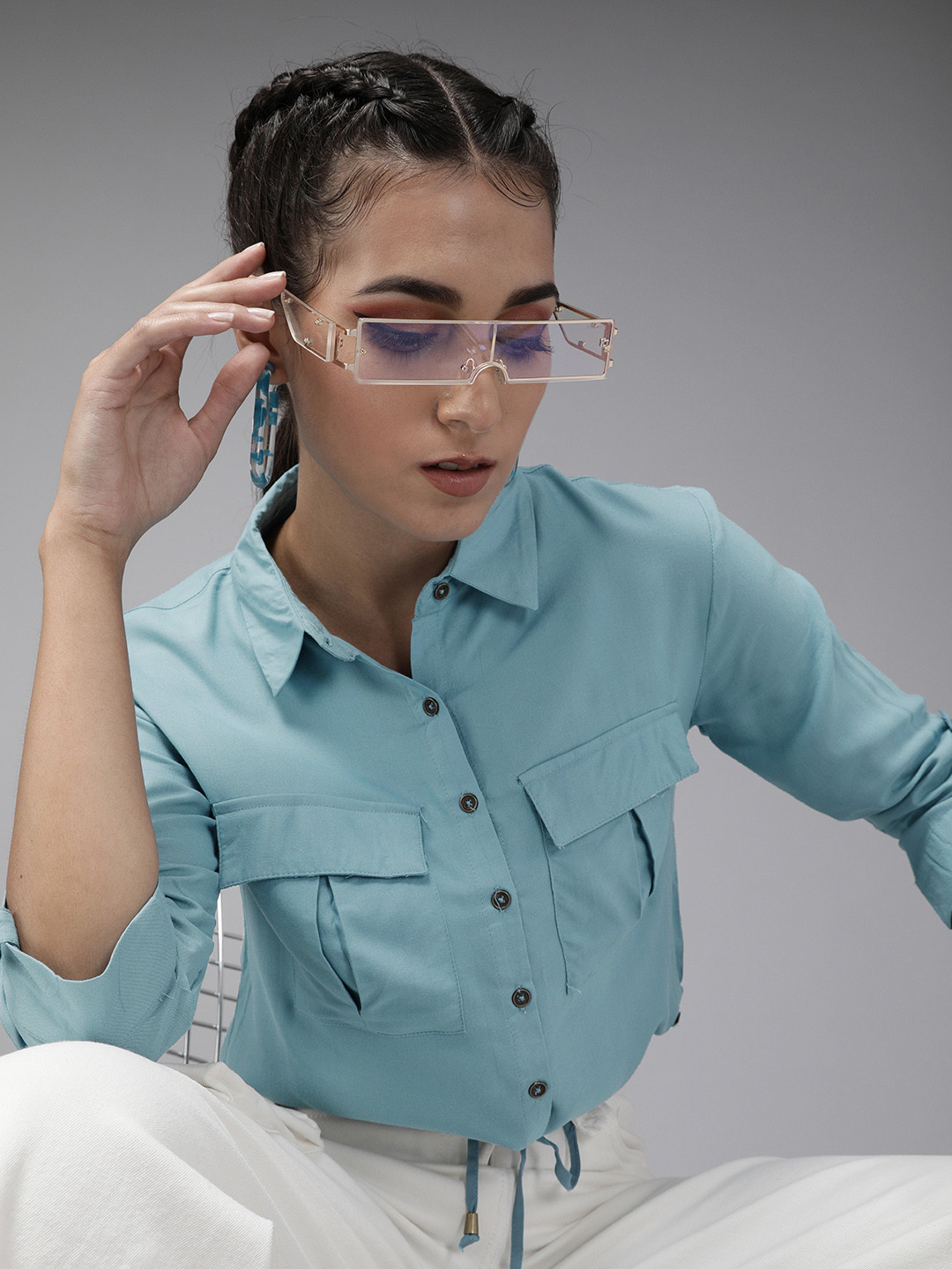 Buy The Roadster Lifestyle Co Women EcoVero Blue Regular Fit Cropped ...