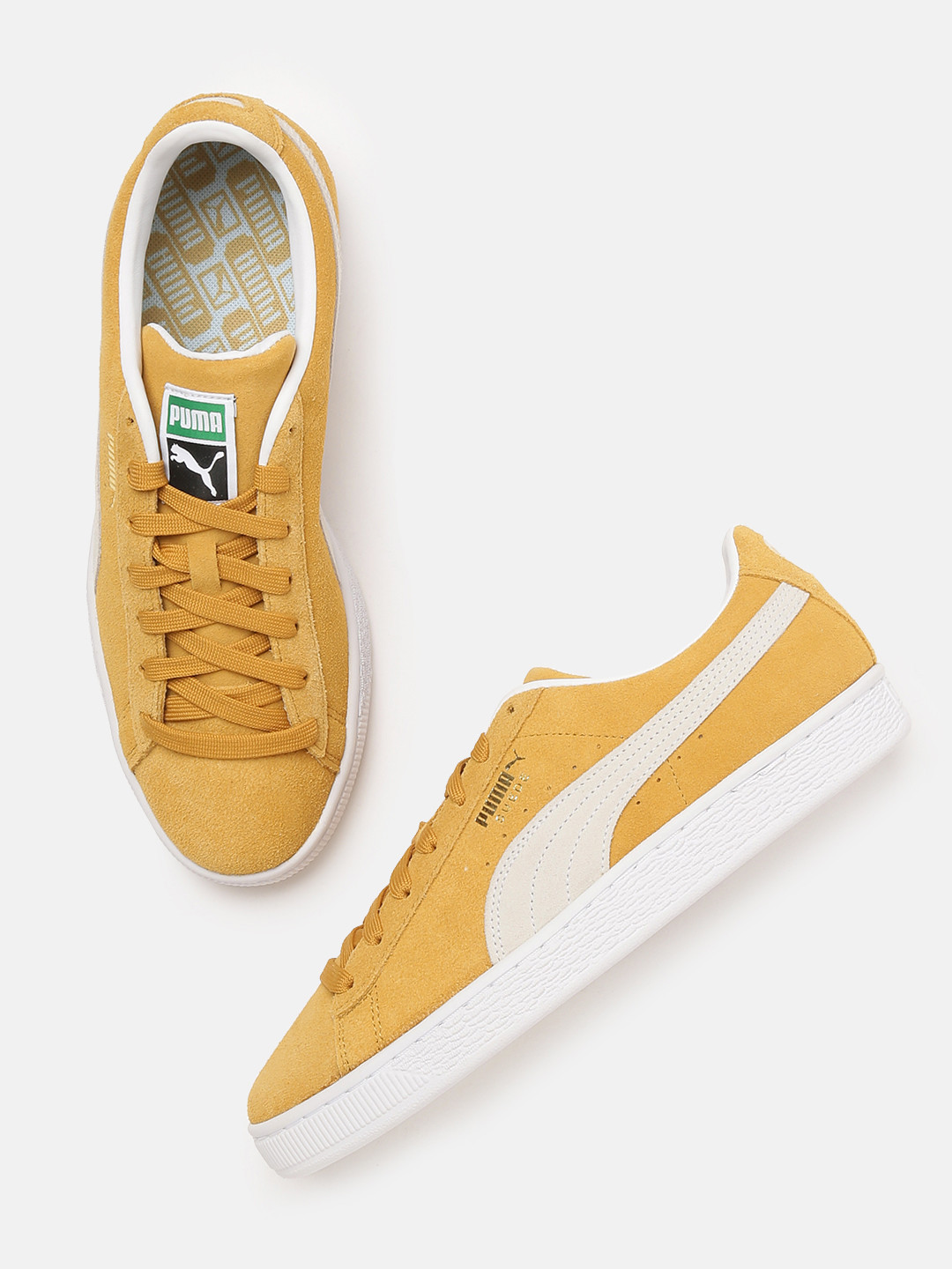 Buy Puma Men Mustard Yellow & White Classic XXI Colourblocked Suede ...