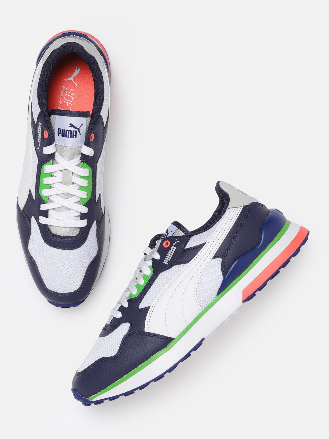 Buy Puma Unisex White & Navy Blue Colourblocked R78 FUTR Sneakers ...