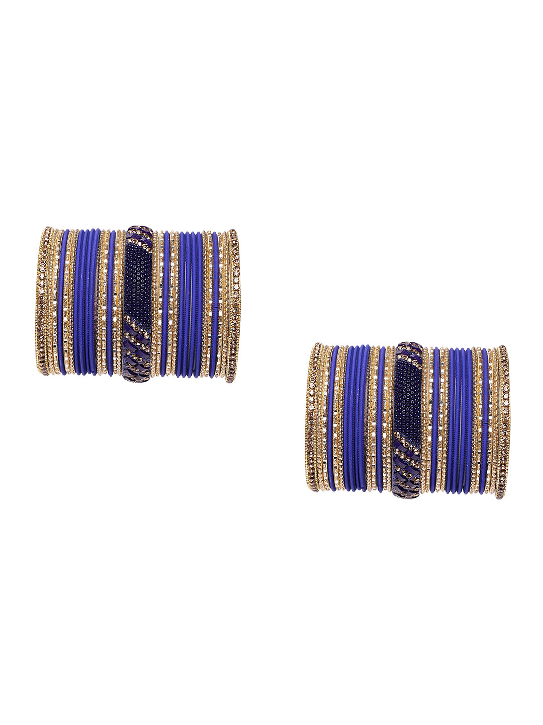 Buy MUCH MORE Set Of 62 Blue Gold Plated Stone Studded & Beaded Bangles ...