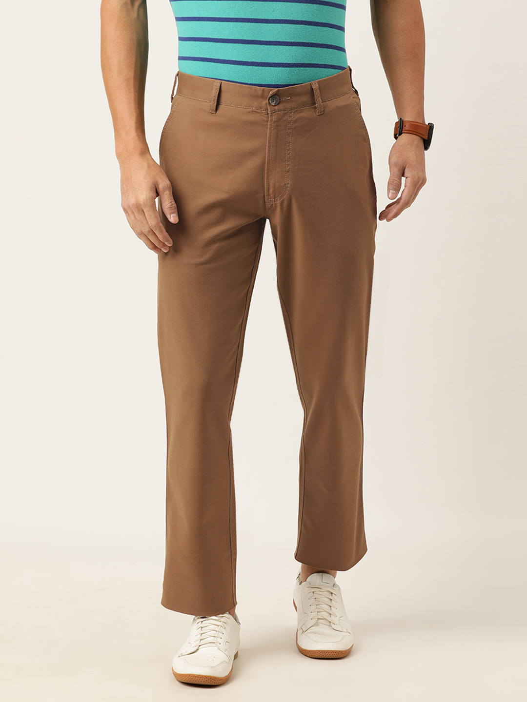 Buy Burnt Umber Men Tan Brown Marathon Regular Fit Solid Chinos ...
