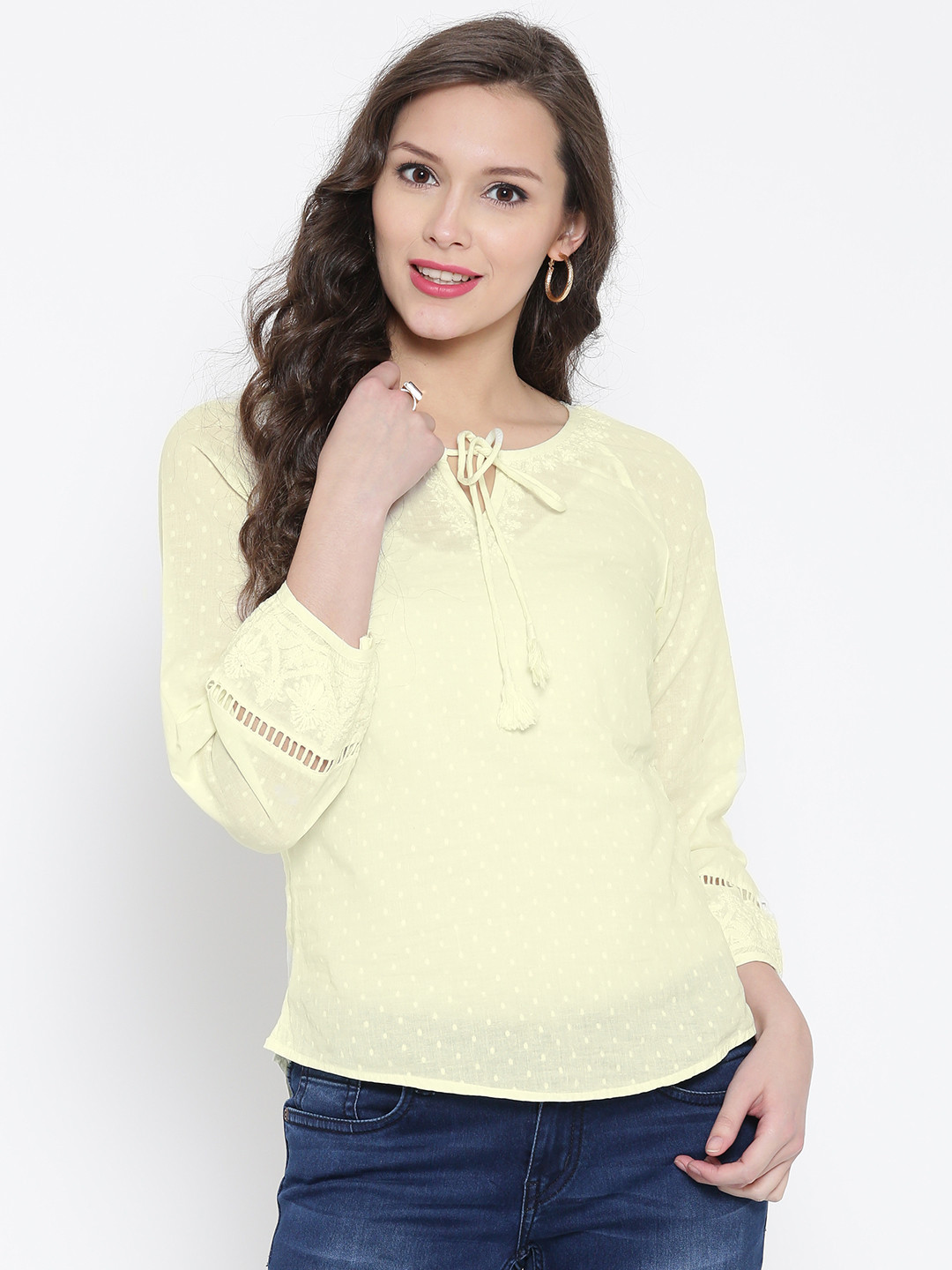 Buy BIBA Cream Coloured Chikankari Embroidered Top - Tops for Women ...