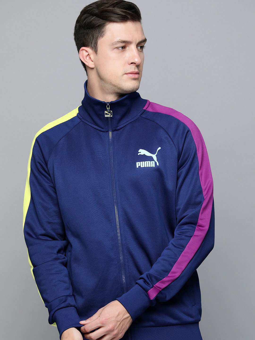 Buy Puma Men Blue Pink Colourblocked Quilted Iconic T7 Track Jacket PT ...