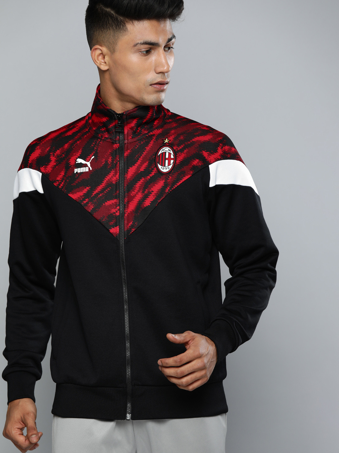 Buy Puma Men Red Colourblocked Quilted Football Jacket - Jackets for ...
