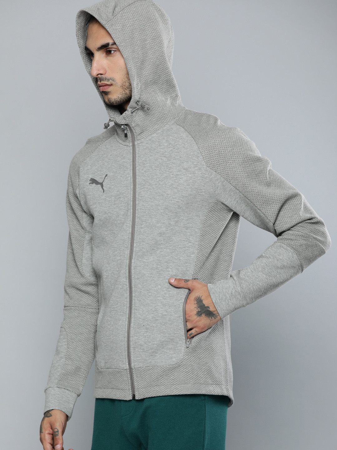 Buy Puma Men Grey Melange TeamCUP Quilted Slim Fit Track Jacket ...