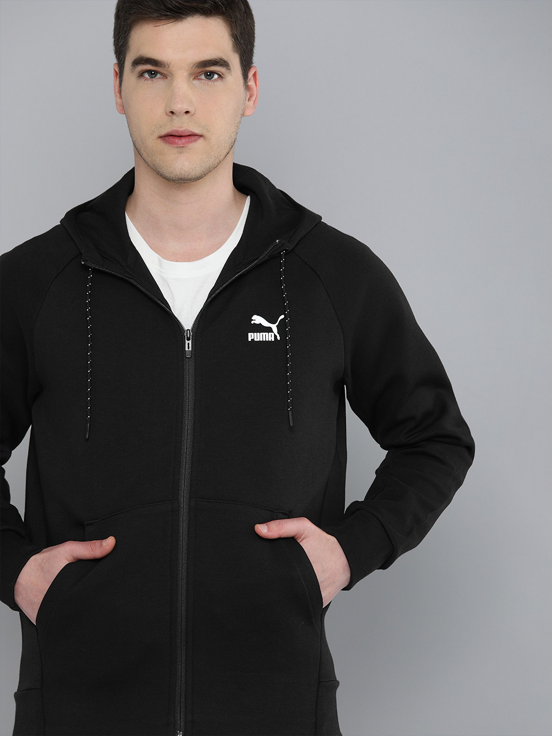 Buy Puma Men Black Solid Classics Tech Hooded Sweatshirt - Sweatshirts ...