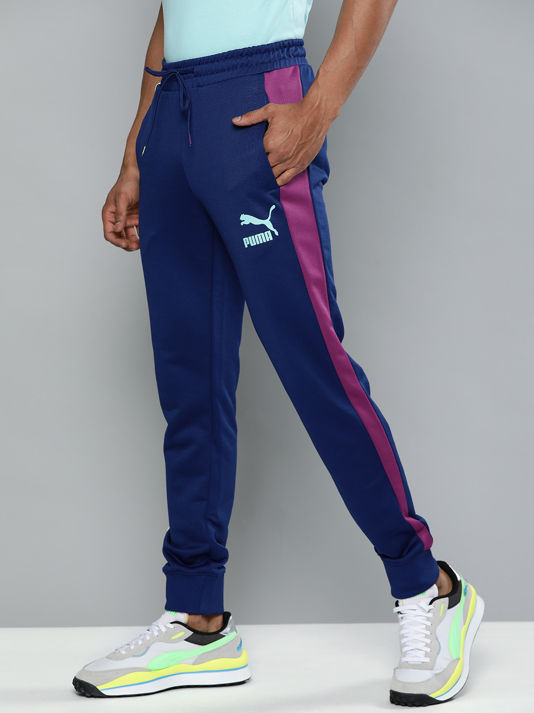 Buy Puma Men Blue Regular Fit Iconic T7 Solid Sustainable Joggers ...
