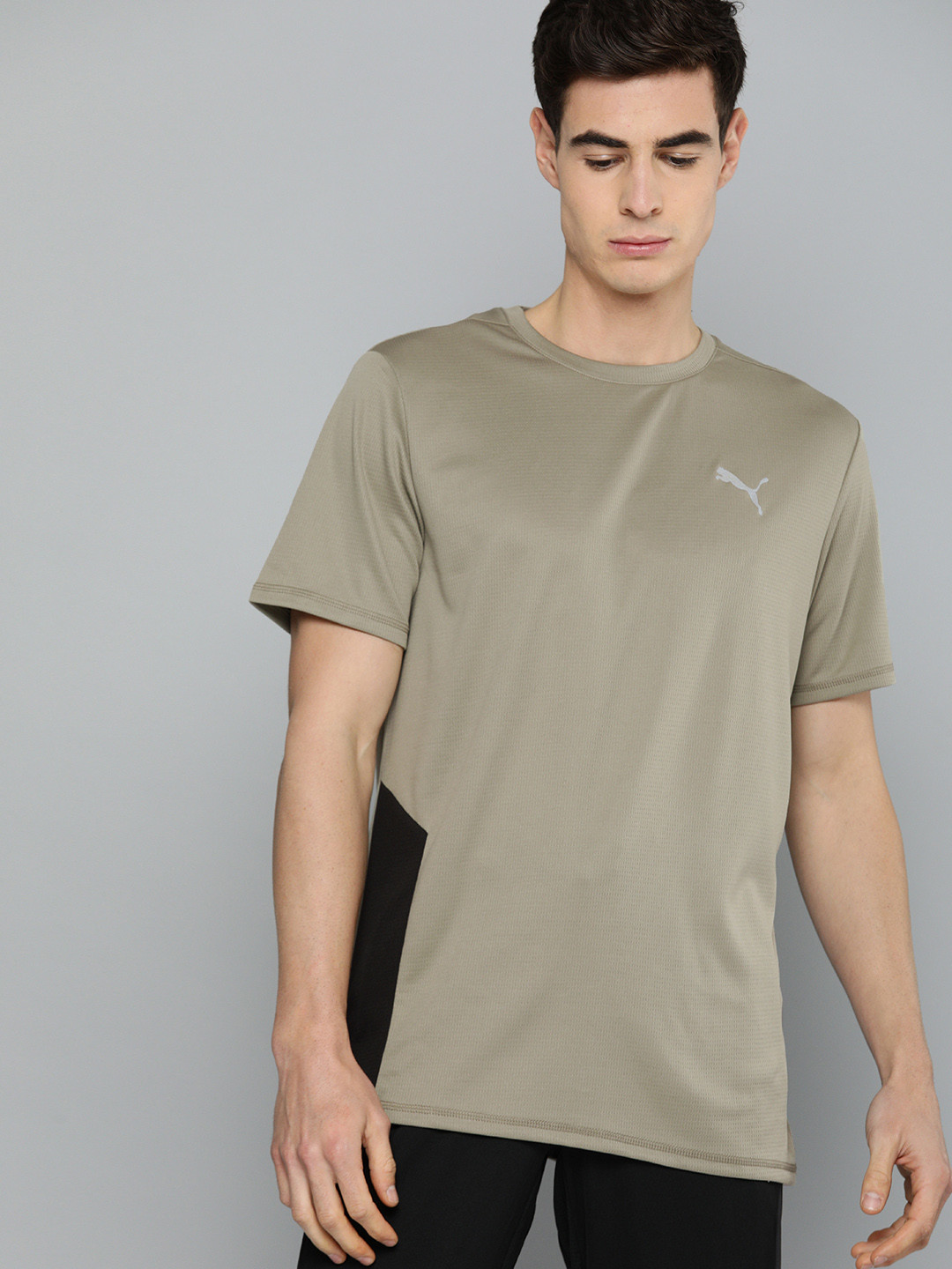 Buy Puma Men Olive Green Solid Round Neck RUN FAVORITE SS T Shirt ...