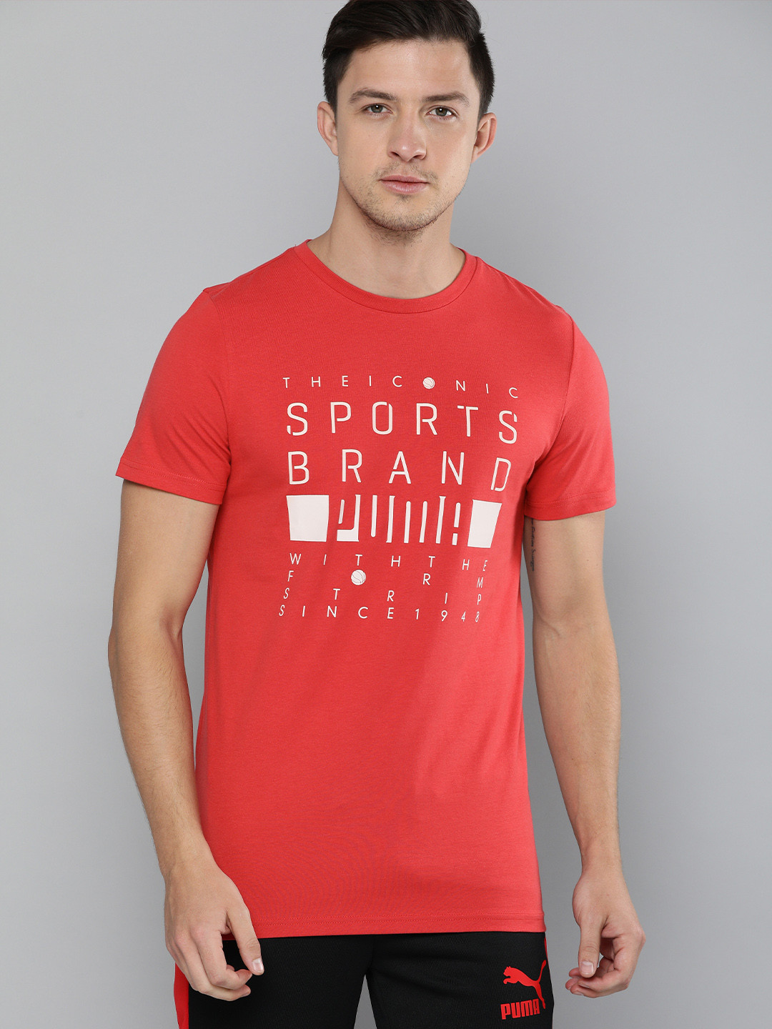 Buy Puma Men Red Printed Graphic Round Neck Pure Cotton Slim Fit T ...