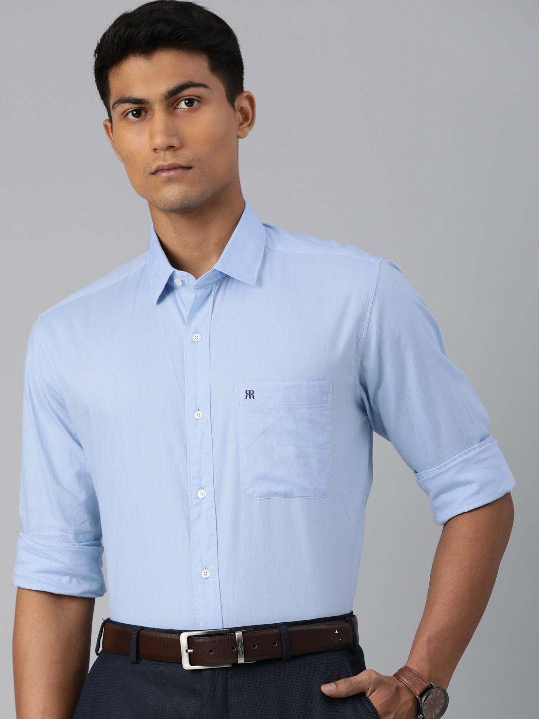 Buy Raymond Men Blue Slim Fit Solid Formal Shirt - Shirts for Men ...