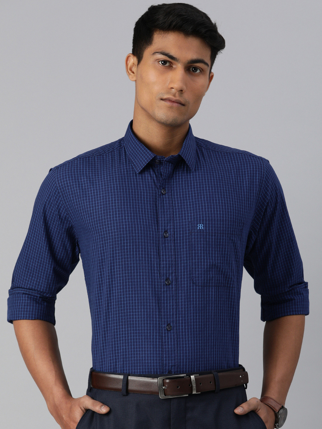 Buy Raymond Men Blue Slim Fit Checked Formal Shirt - Shirts for Men ...