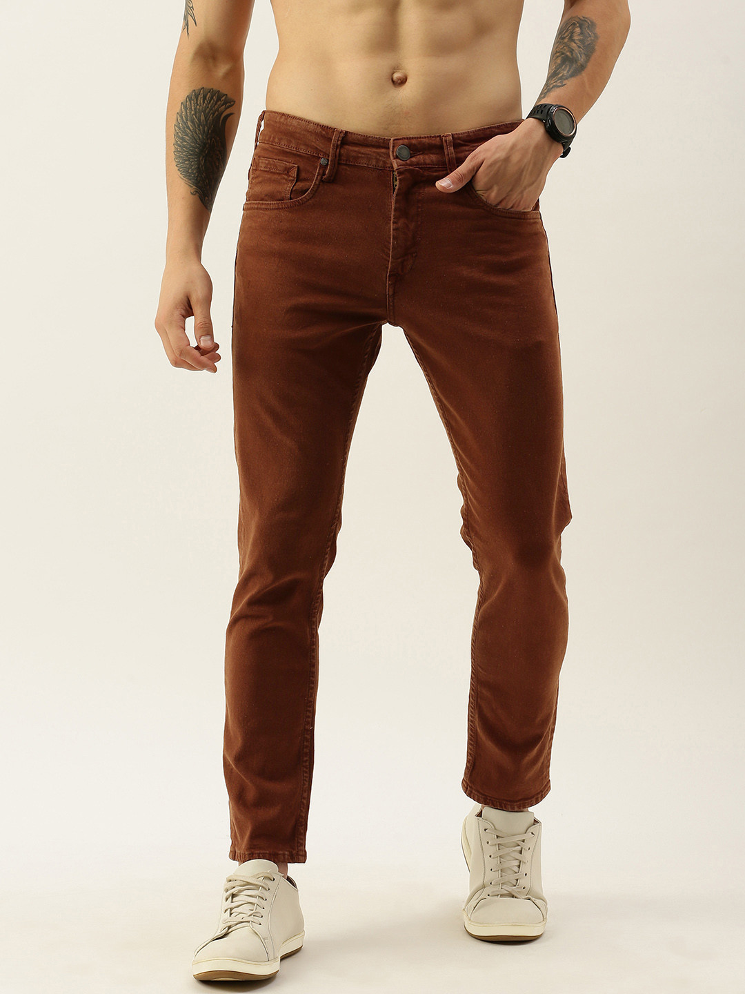 Buy Moda Rapido Men Brown Ankle Slim Fit Mid Rise Clean Look ...