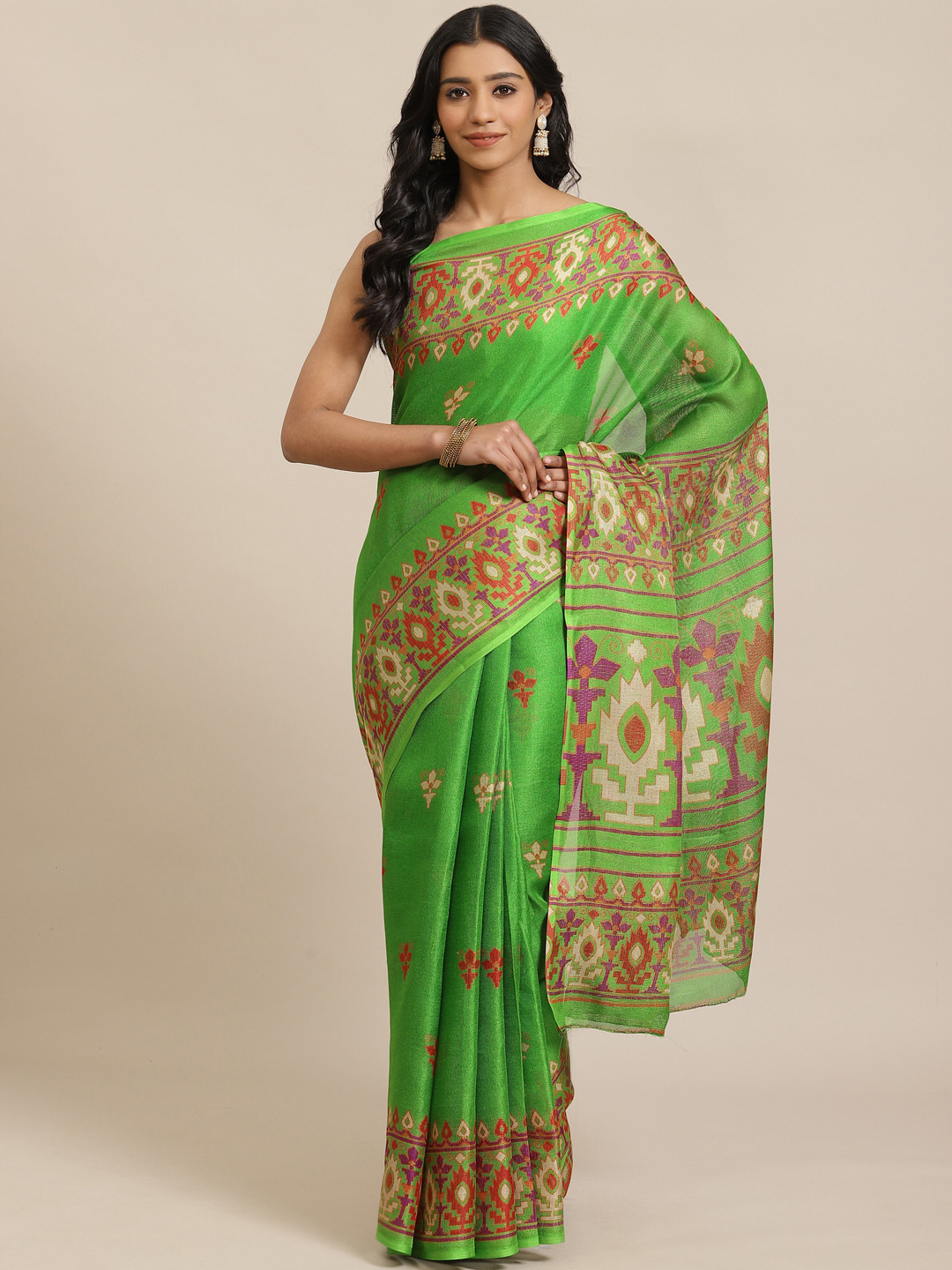Buy Saree Mall Green & Rust Orange Printed Saree - Sarees for Women ...