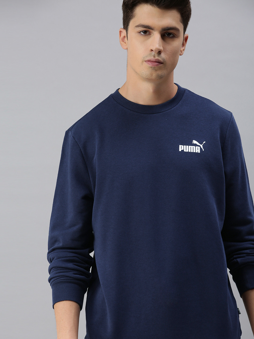 Buy Puma Men Navy Blue ESS Small Logo Crew Printed Sustainable ...