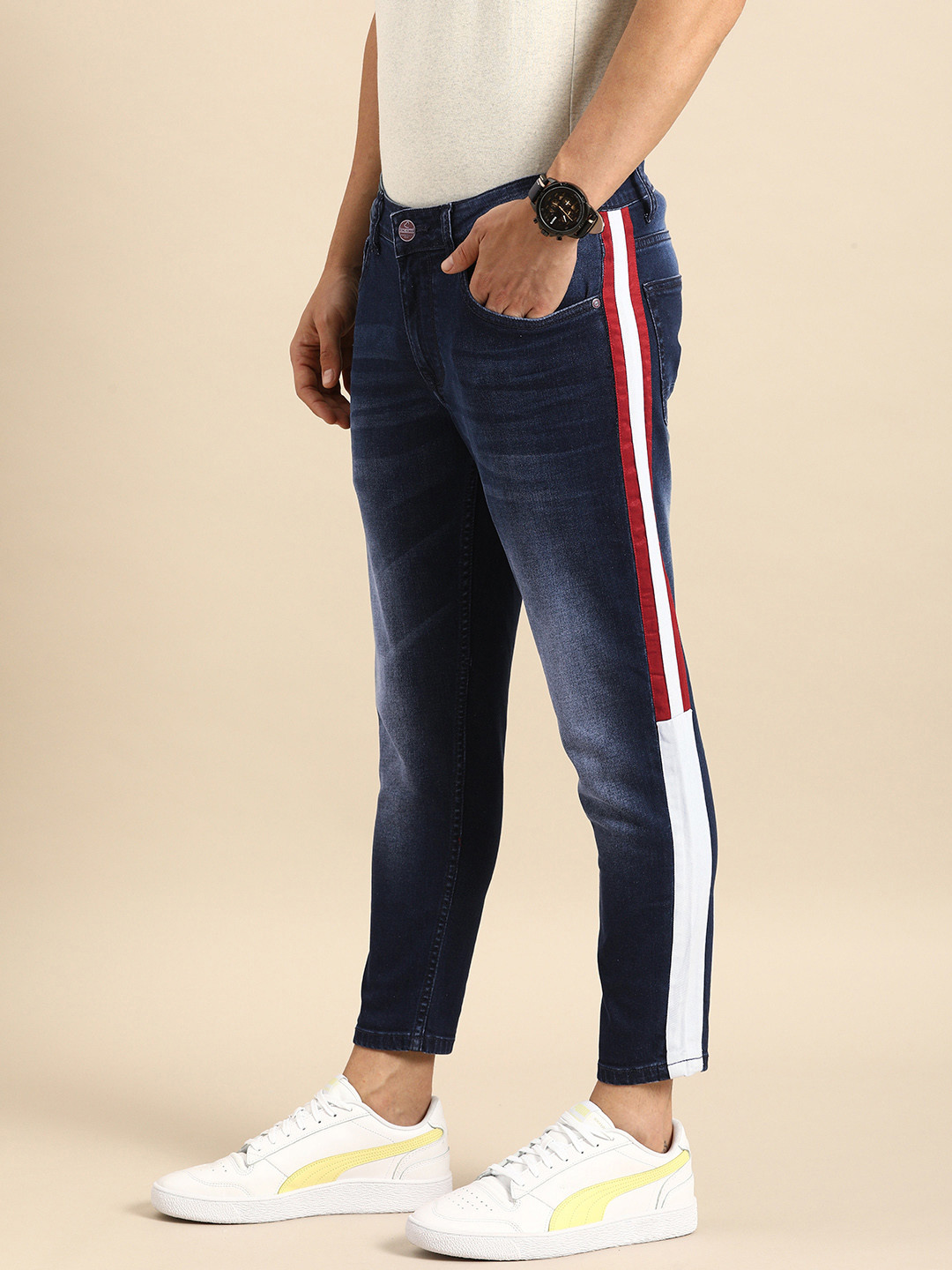 Buy Being Human Men Navy Blue Skinny Fit Mid Rise Clean Look Jeans With ...