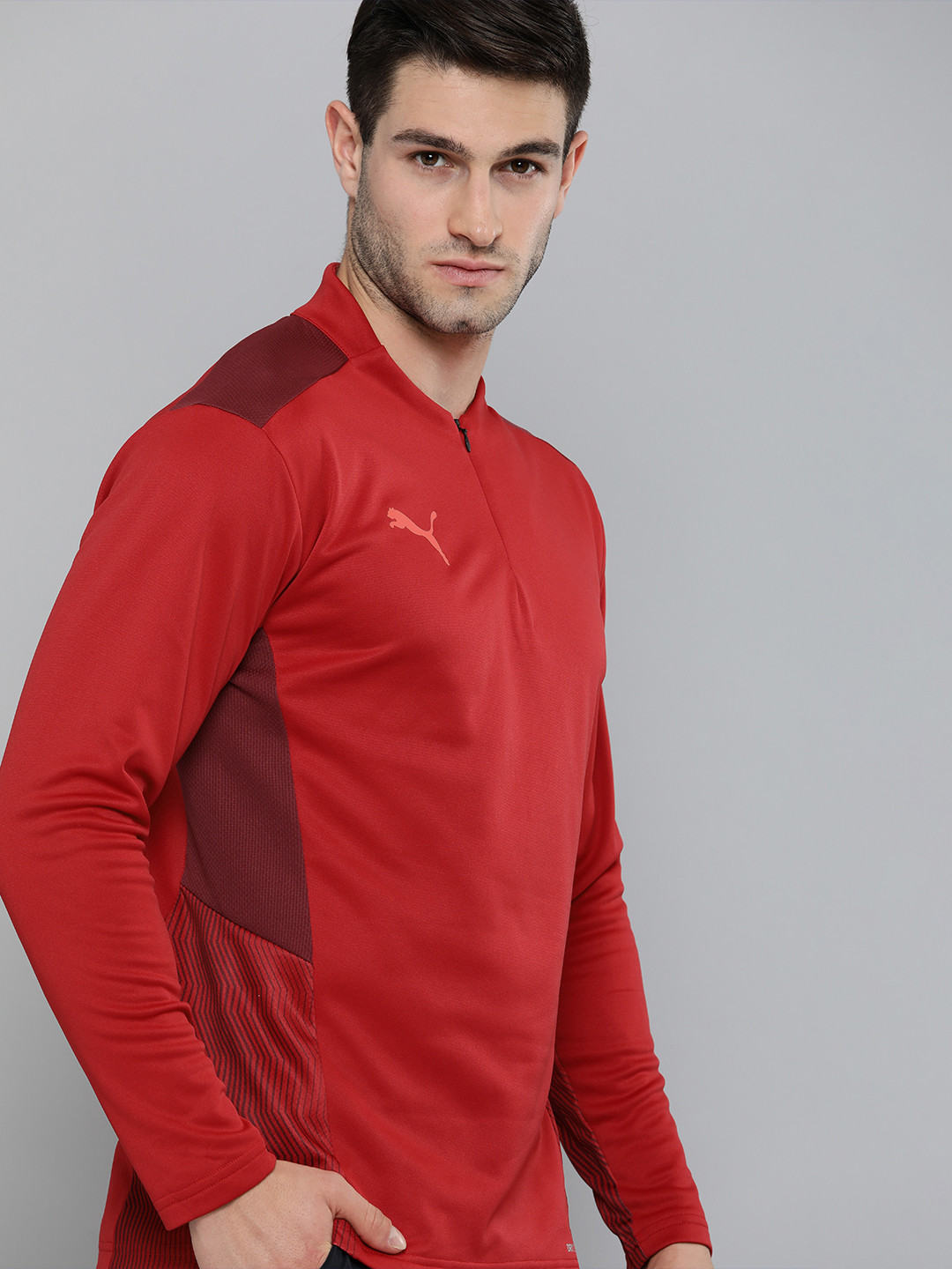 Buy Puma Men Red Solid Slim Fit DryCELL TeamCUP Training 1/4 Zip T ...