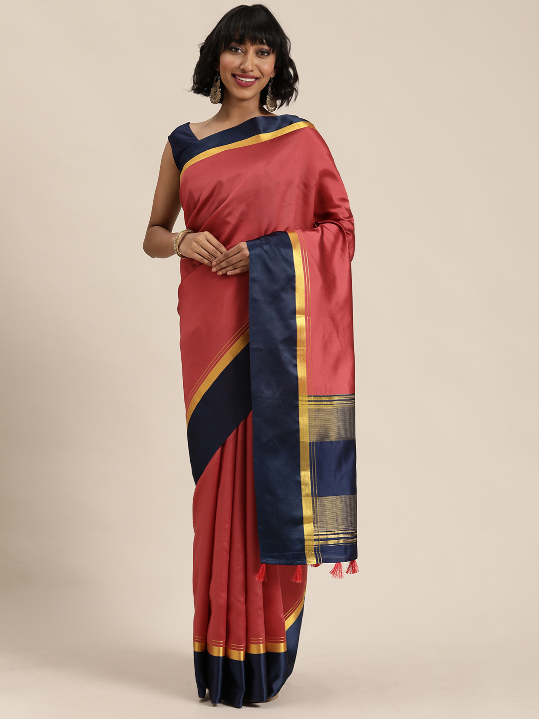Buy Mitera Rust Pink Solid Maheshwari Saree - Sarees for Women 13517796 ...