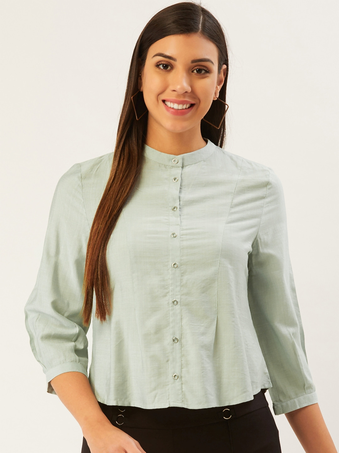 Buy Madame Women Sea Green Boxy Solid Casual Shirt - Shirts for Women ...