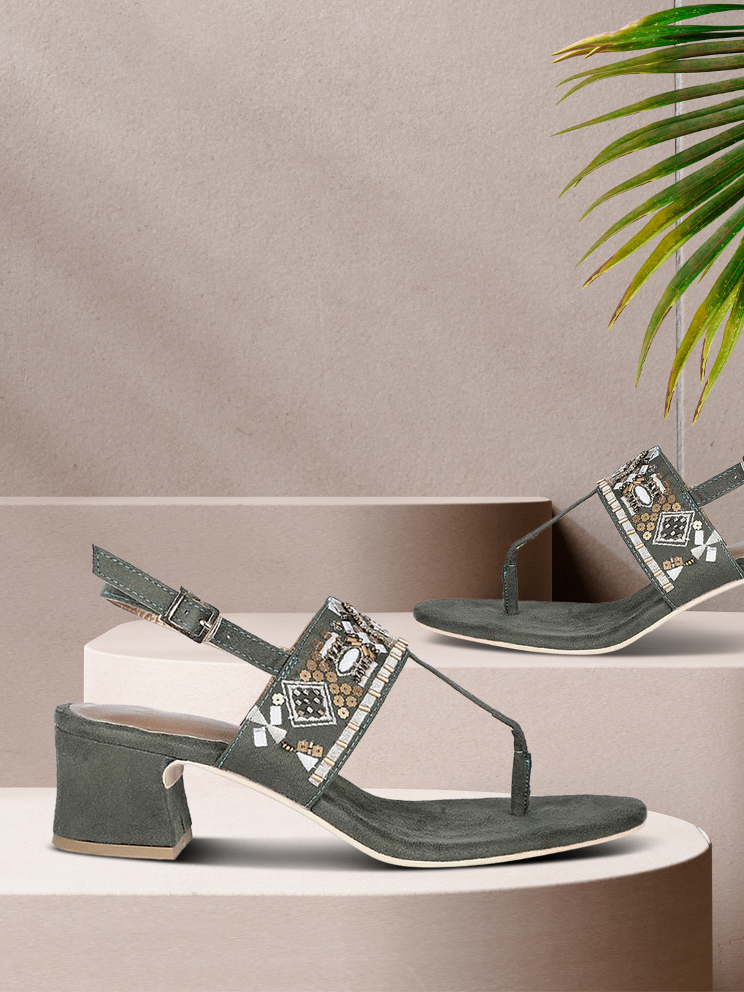 Buy W Women Olive Green Embellished Heels - Heels for Women 13525970 ...