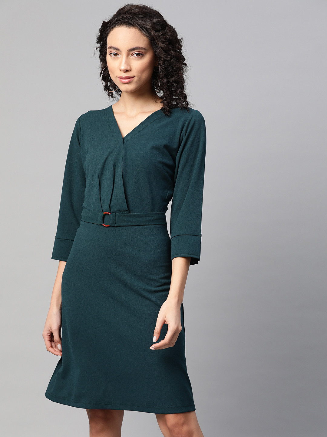 Buy PlusS Women Green Knitted Solid Wrap Dress - Dresses for Women ...