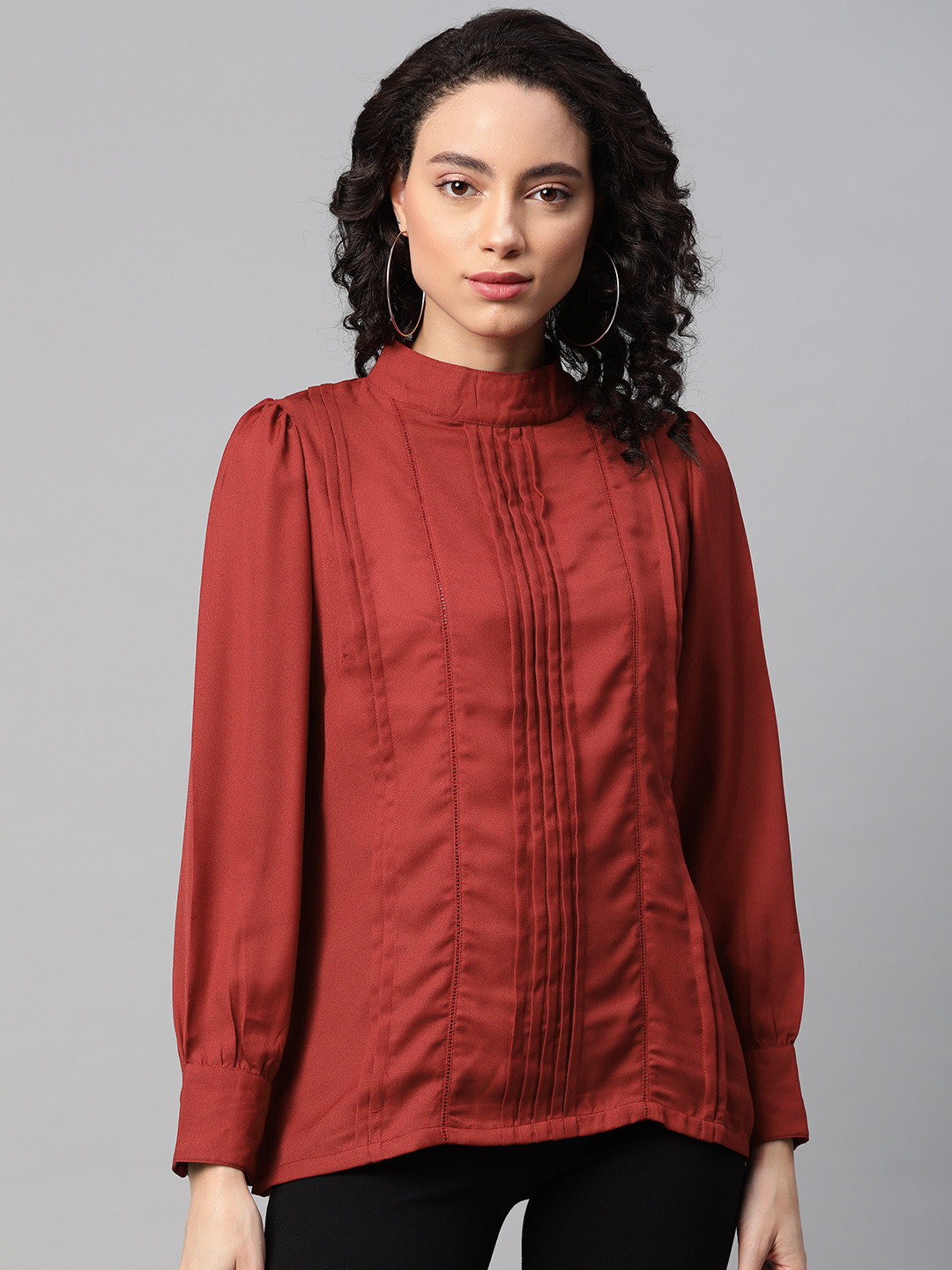 Buy PlusS Maroon High Neck Pleated Top - Tops for Women 13526258 | Myntra