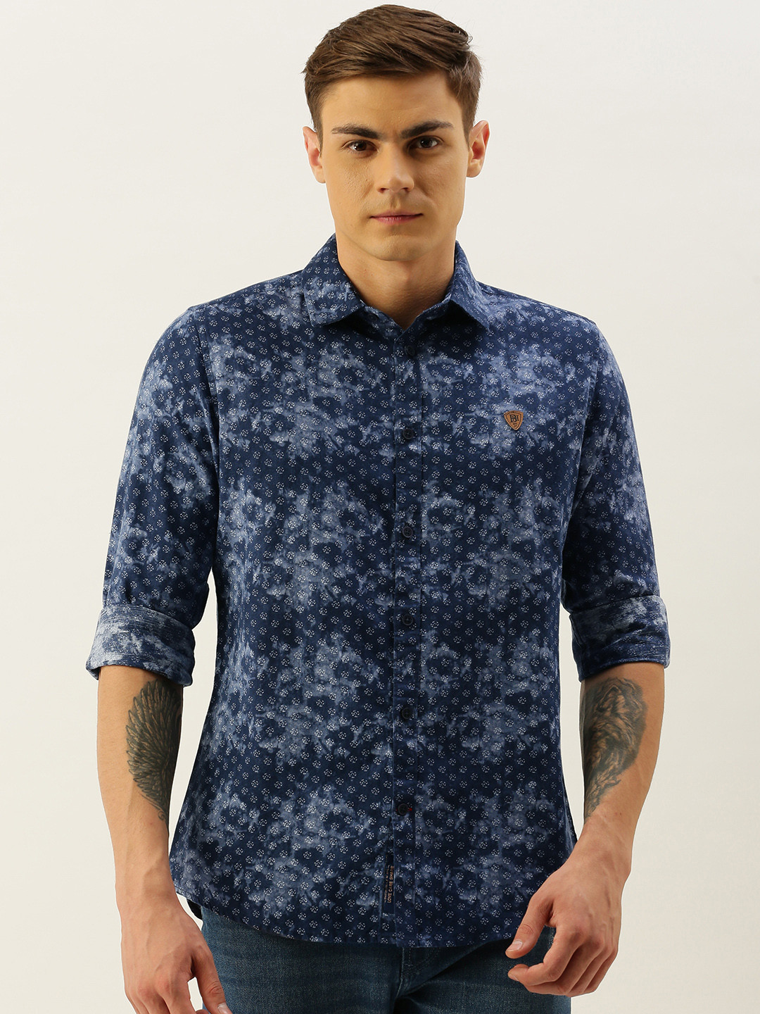Buy Being Human Men Navy Blue Slim Fit Printed Casual Shirt - Shirts ...