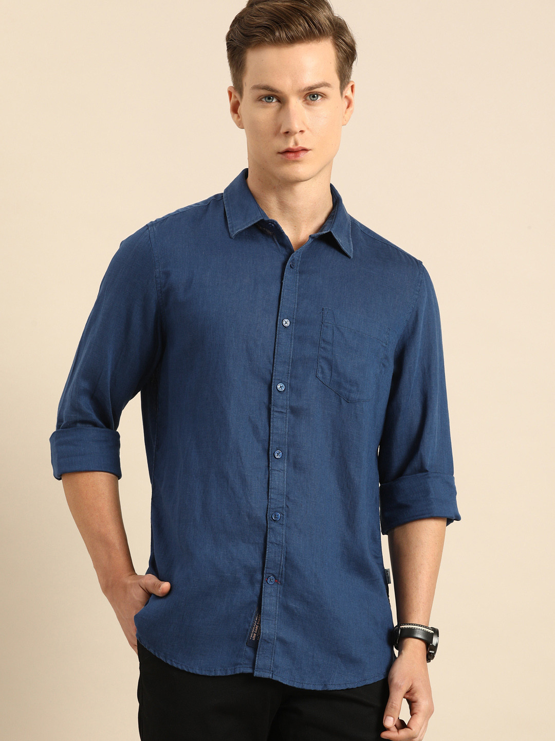 Buy Being Human Men Blue Slim Fit Solid Casual Shirt - Shirts for Men ...