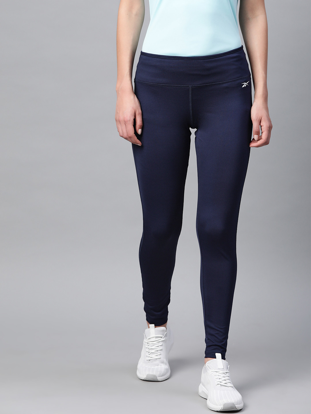 Buy Reebok Women Navy Blue Solid Training Foundation Knit Tights ...