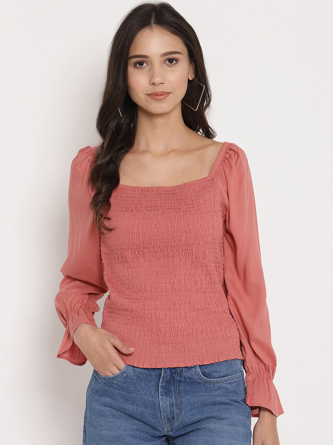 Buy FOSH Women Peach Coloured Solid Top - Tops for Women 13548668 | Myntra