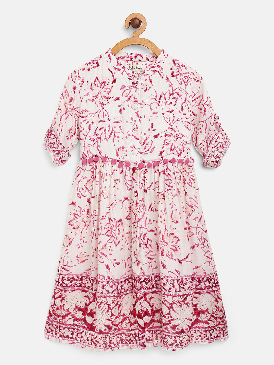 Buy Bella Moda Girls White & Pink Floral Printed A Line Dress - Dresses ...
